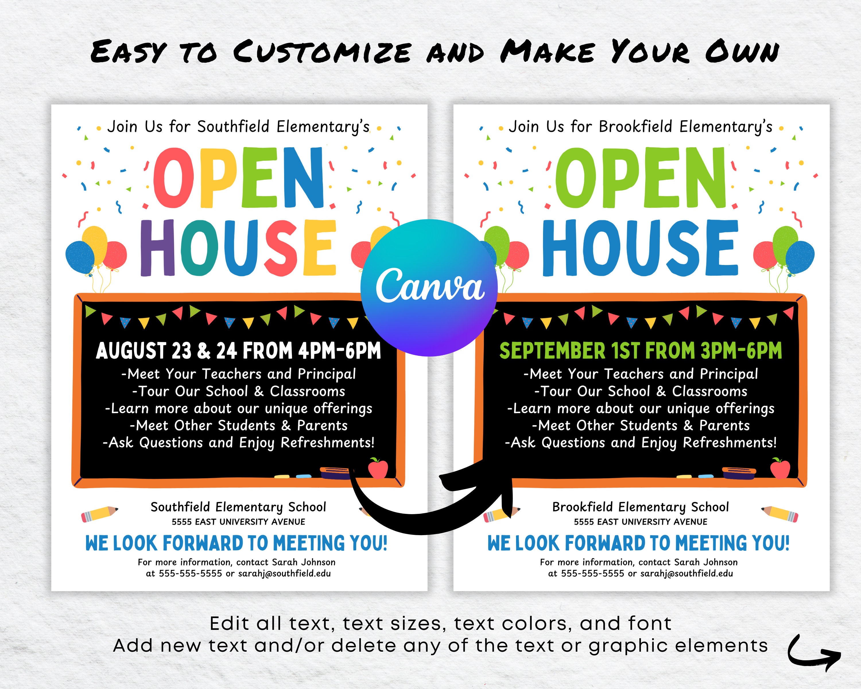 School Open House Flyer Template: Editable Invitation (canva) - Etsy