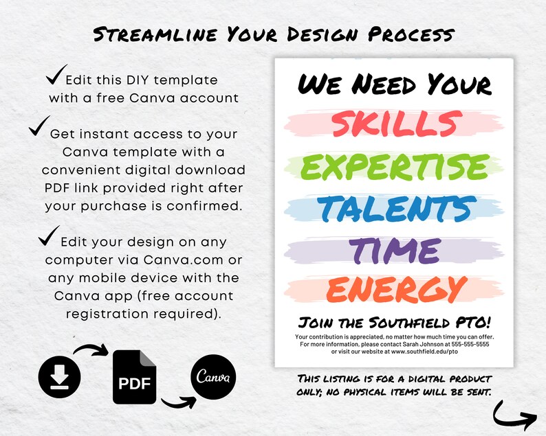 Editable PTA Flyer Template: Canva Volunteer Recruitment (digital ...