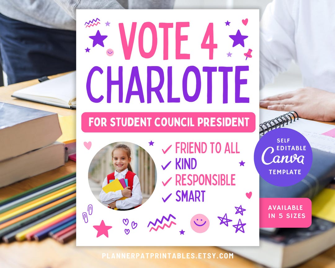 Editable Vote for Me Flyer Canva Template for Kids Student Election ...