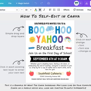 Editable Boo Hoo Yahoo Invitation, School Breakfast Social Flyer ...