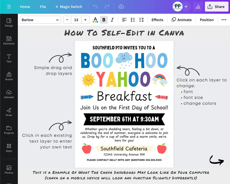 Editable Boo Hoo Yahoo Invitation, School Breakfast Social Flyer ...