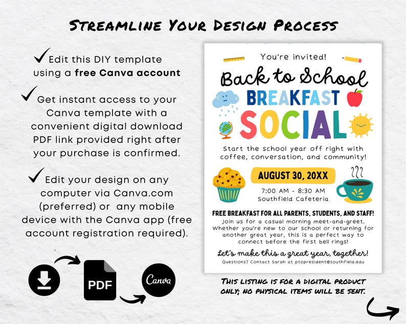 Editable School Breakfast Flyer Template: Canva Back to School Social ...