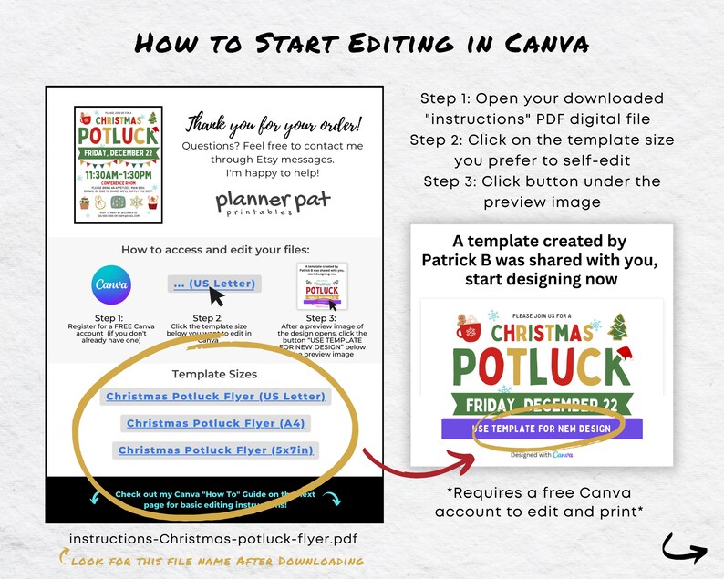 Editable Christmas Potluck Flyer Template, Holiday Party Invite, Canva ...