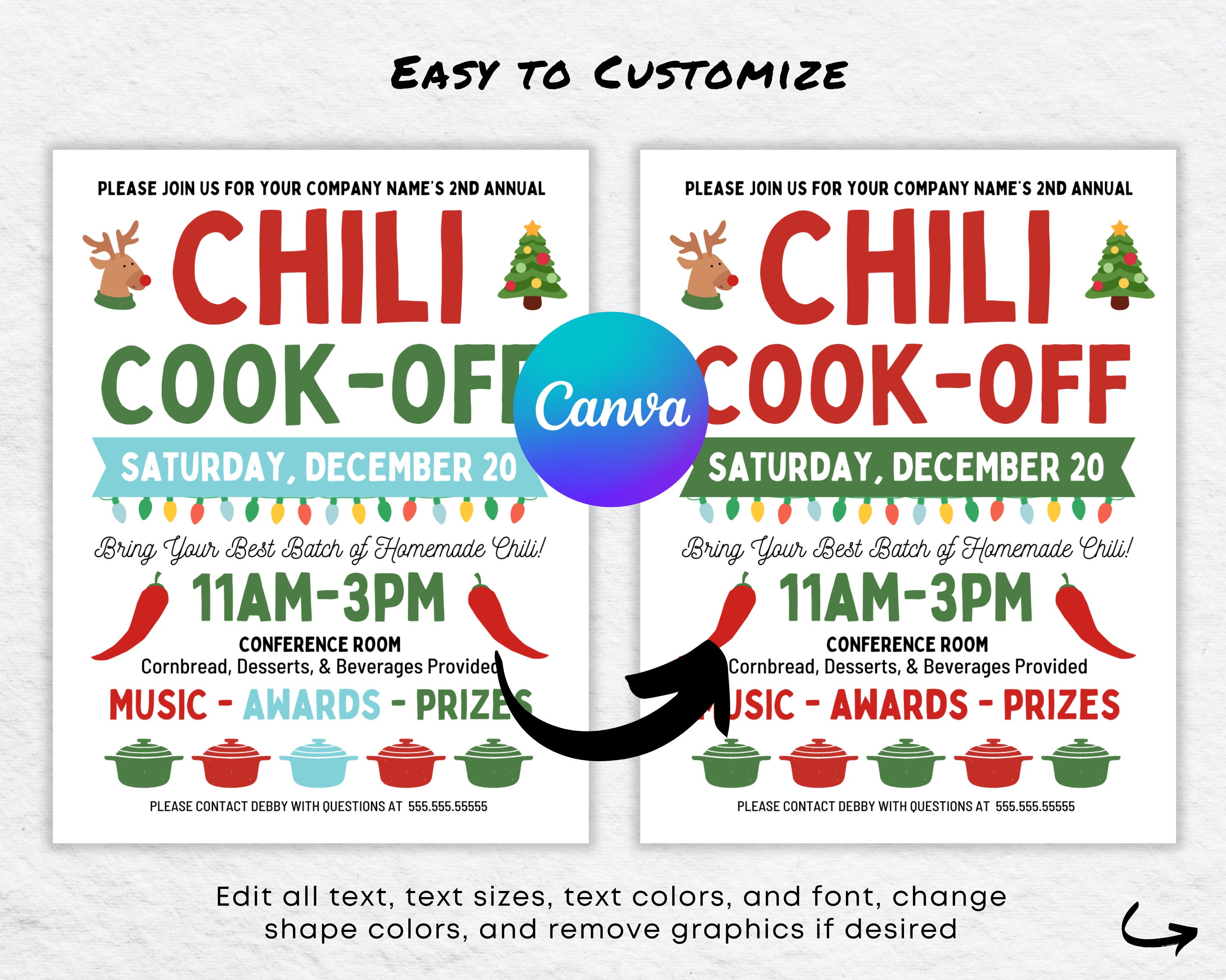 Christmas Chili Cook off Flyer, Editable Canva Template (digital ...