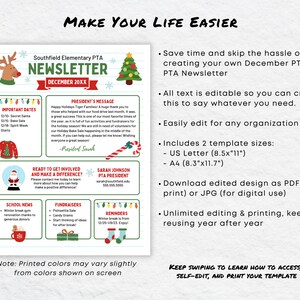 Editable PTA Newsletter December Template, Holiday News, Canva Template ...
