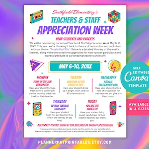90s Theme Teacher Appreciation Week Parent Newsletter Flyer (canva ...