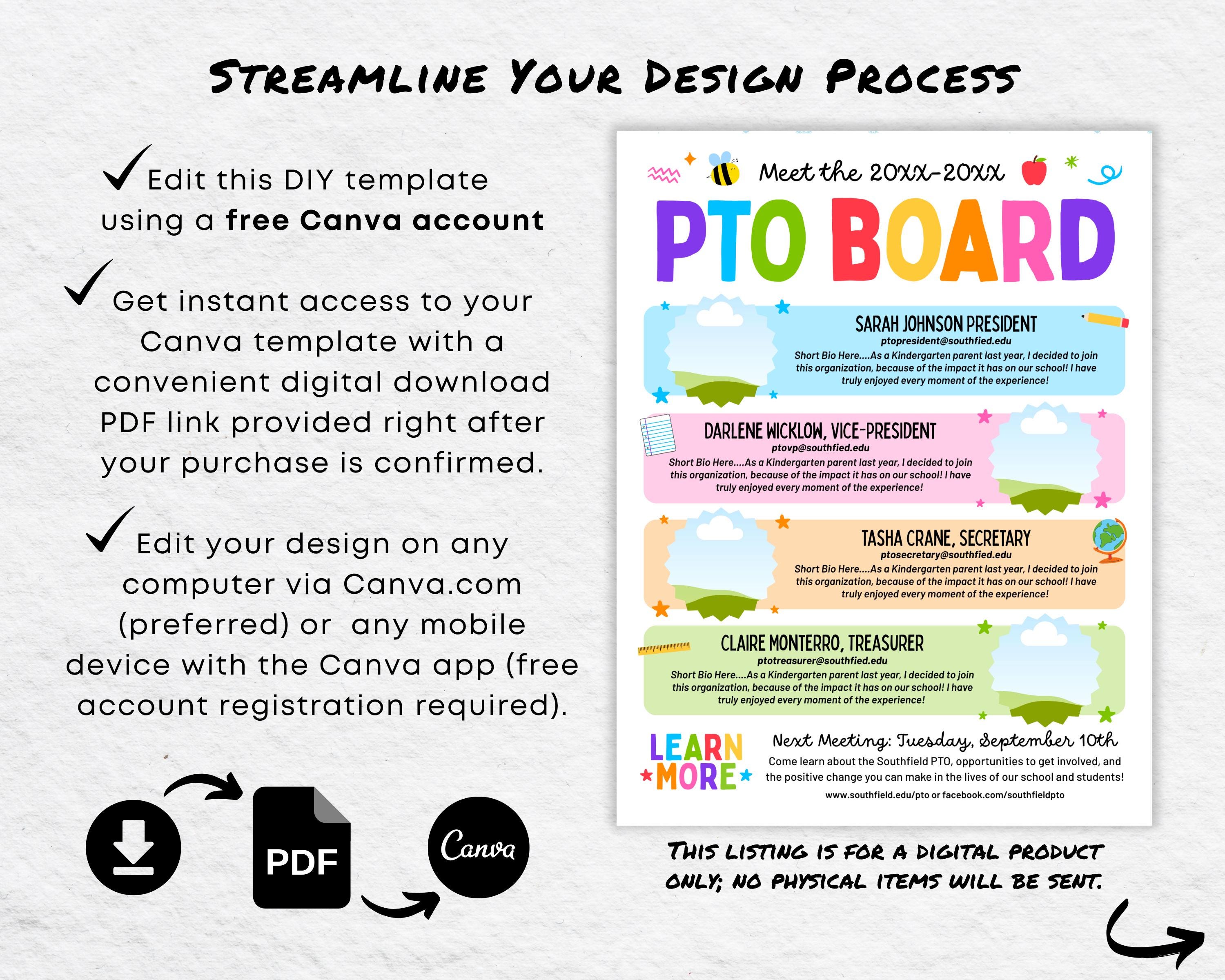 Meet the PTO Flyer: Editable School PTA Introductions Canva Template ...