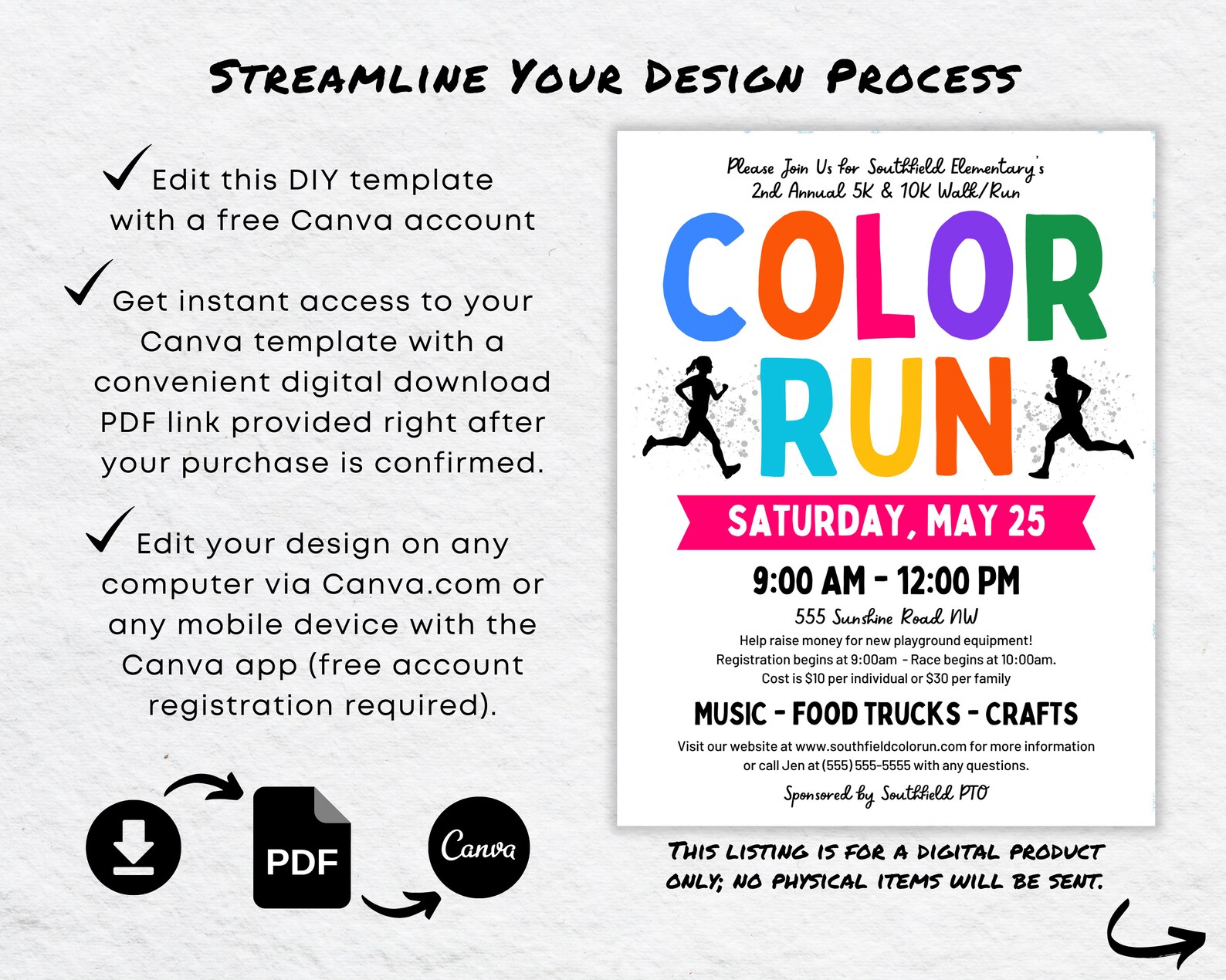 Editable Color Run Flyer Printable, Colorful 5k 10k Run Walk Invitation ...