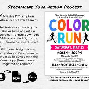 Editable Color Run Flyer Printable, Colorful 5k 10k Run Walk Invitation ...
