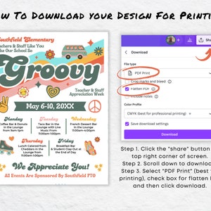 Groovy Teacher Appreciation Week Itinerary Flyer: Retro 60s 70s (canva ...