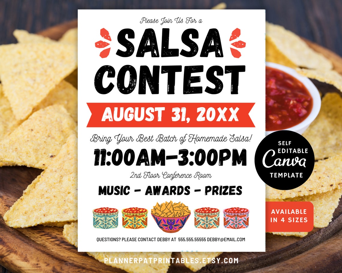 Editable Salsa Contest Flyer Canva Template, DIY Salsa Cook-off ...