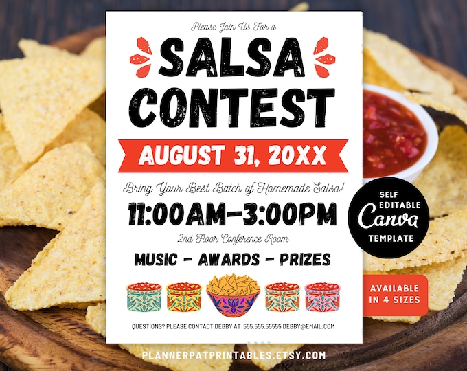 Editable Salsa Contest Flyer Canva Template, DIY Salsa Cook-off ...