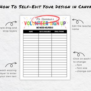 Editable Classroom Volunteer Sign up Sheet, Teacher Volunteer Canva ...