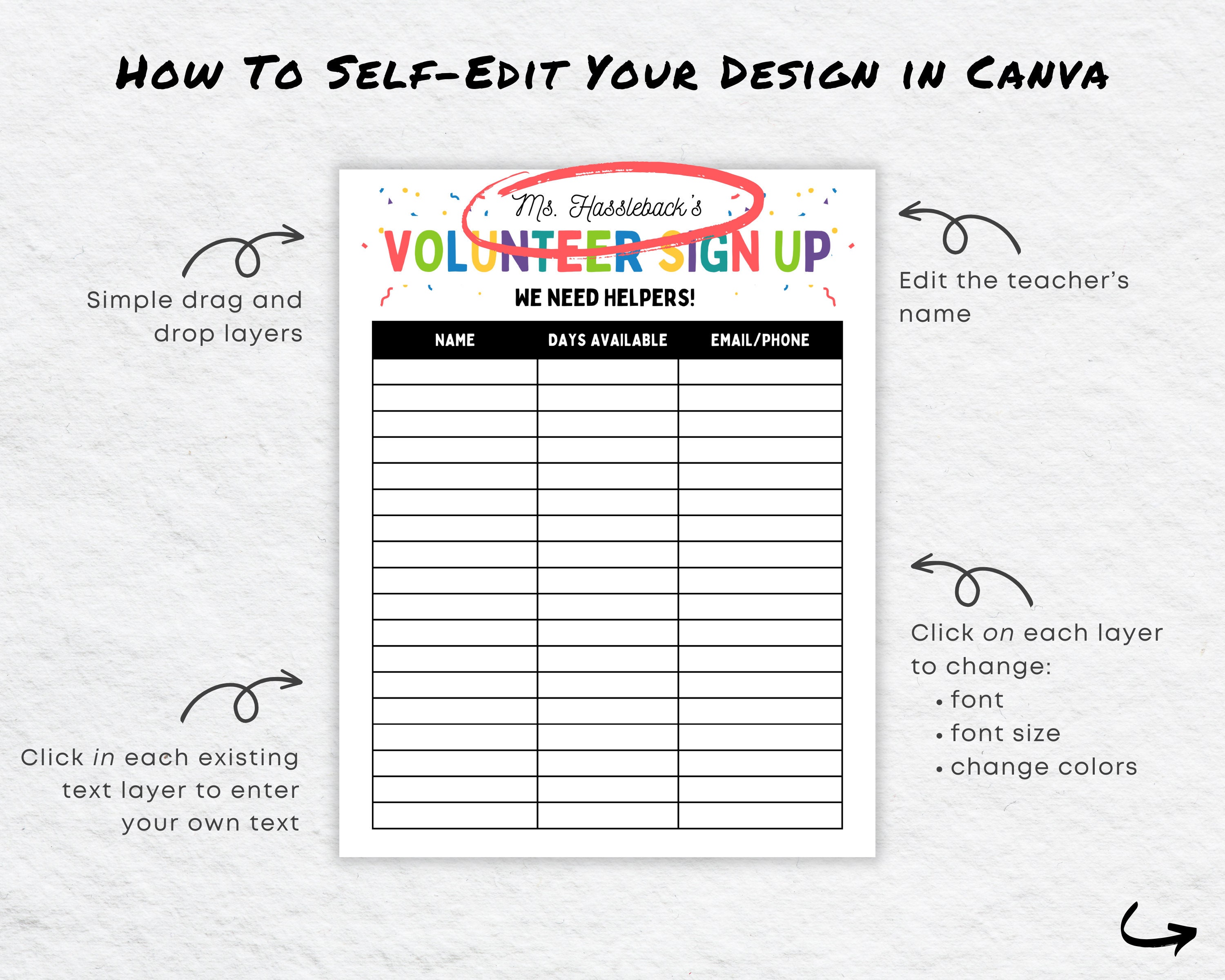 Editable Classroom Volunteer Sign up Sheet, Teacher Volunteer Canva ...