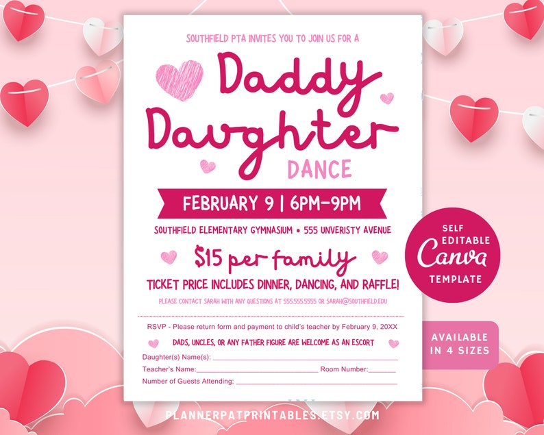 Daddy Daughter Dance Flyer Printable: Editable School Event Canva ...
