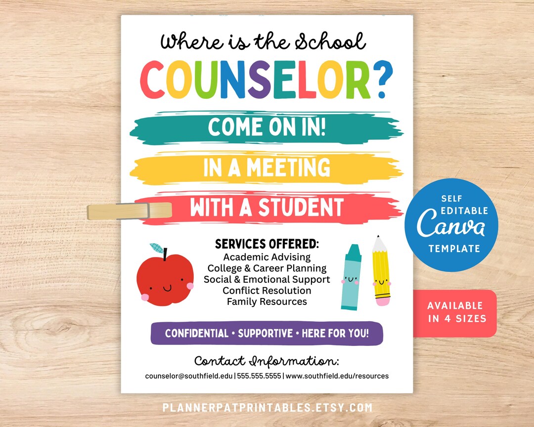 Editable Where is Counselor Door Sign: Student Support Location Poster ...