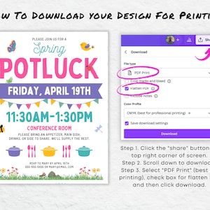 Editable Spring Potluck Invite Printable, Potluck Luncheon Party Flyer ...