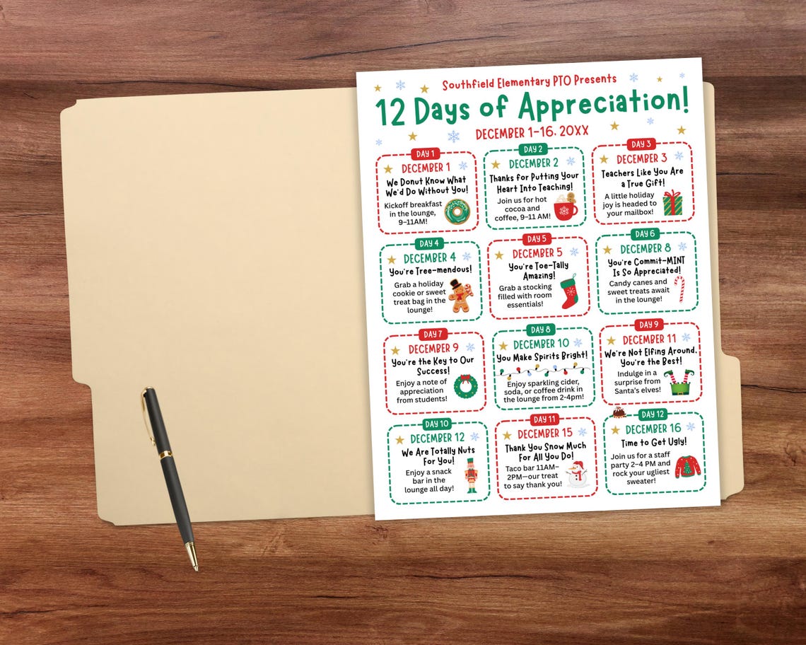 12 Days of Christmas Teacher Appreciation Flyer: Editable Printable ...