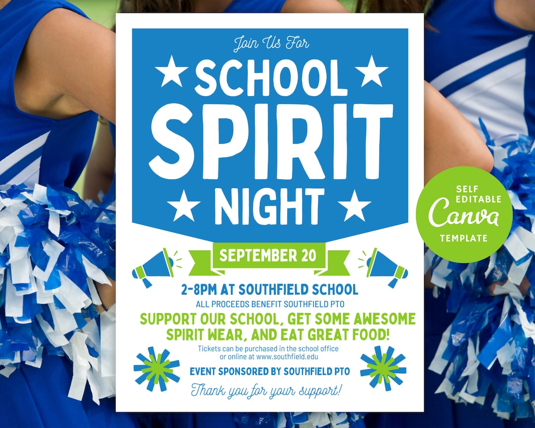 Editable School Spirit Night Flyer | Canva Fundraiser Invitation ...