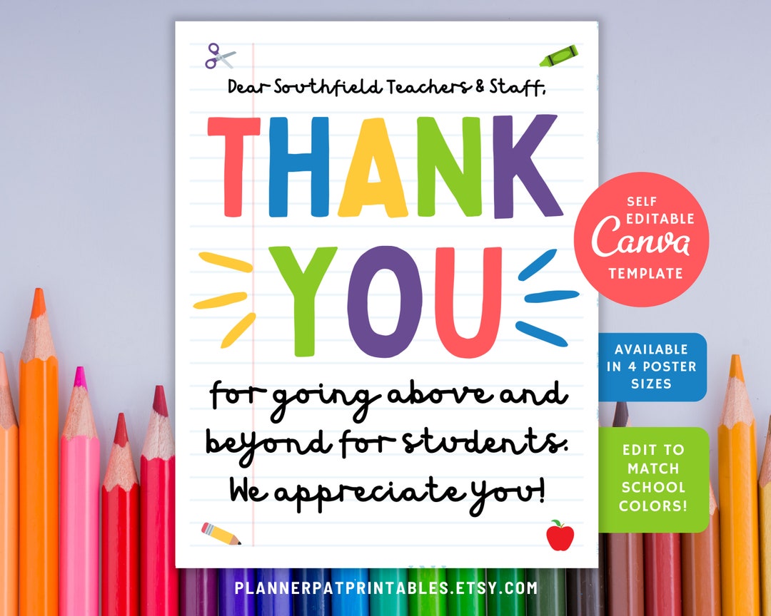 Editable Thank You Teacher & Staff Appreciation Week Poster Canva ...