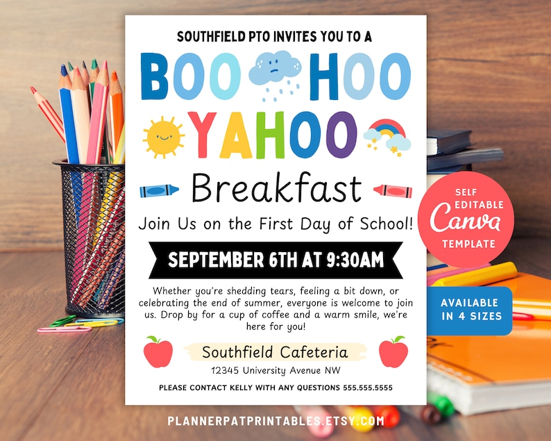 Editable Boo Hoo Yahoo Invitation, School Breakfast Social Flyer ...