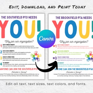 Editable PTA PTO Recruitment Flyer Template: Canva Volunteer Sign-up ...