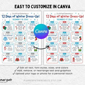 12 Days of Winter Dress up Days Itinerary Flyer: Editable Canva ...