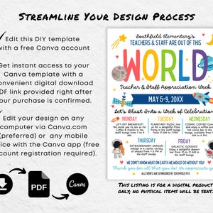 Editable Space Theme Teacher & Staff Appreciation Outer Space Itinerary ...