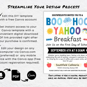 Editable Boo Hoo Yahoo Invitation, School Breakfast Social Flyer ...