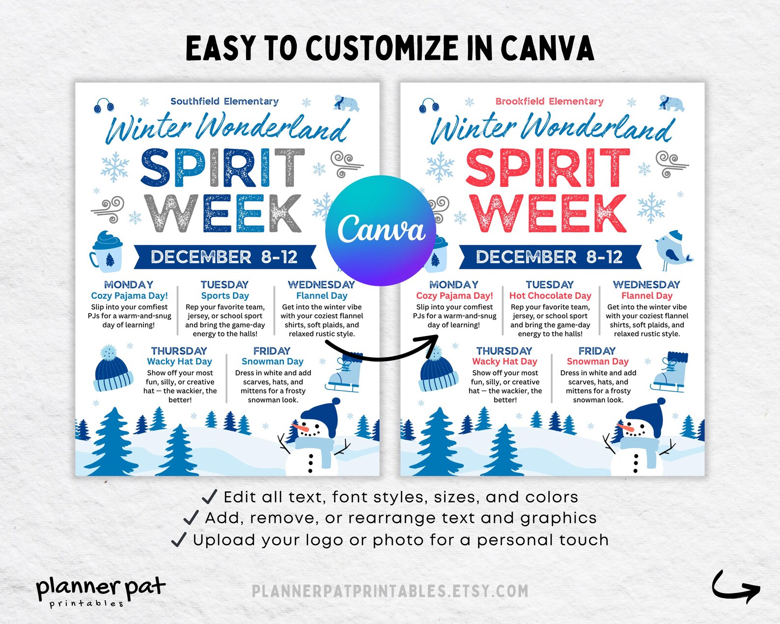 Winter Wonderland Spirit Week Flyer | Editable School Dress-up Days ...