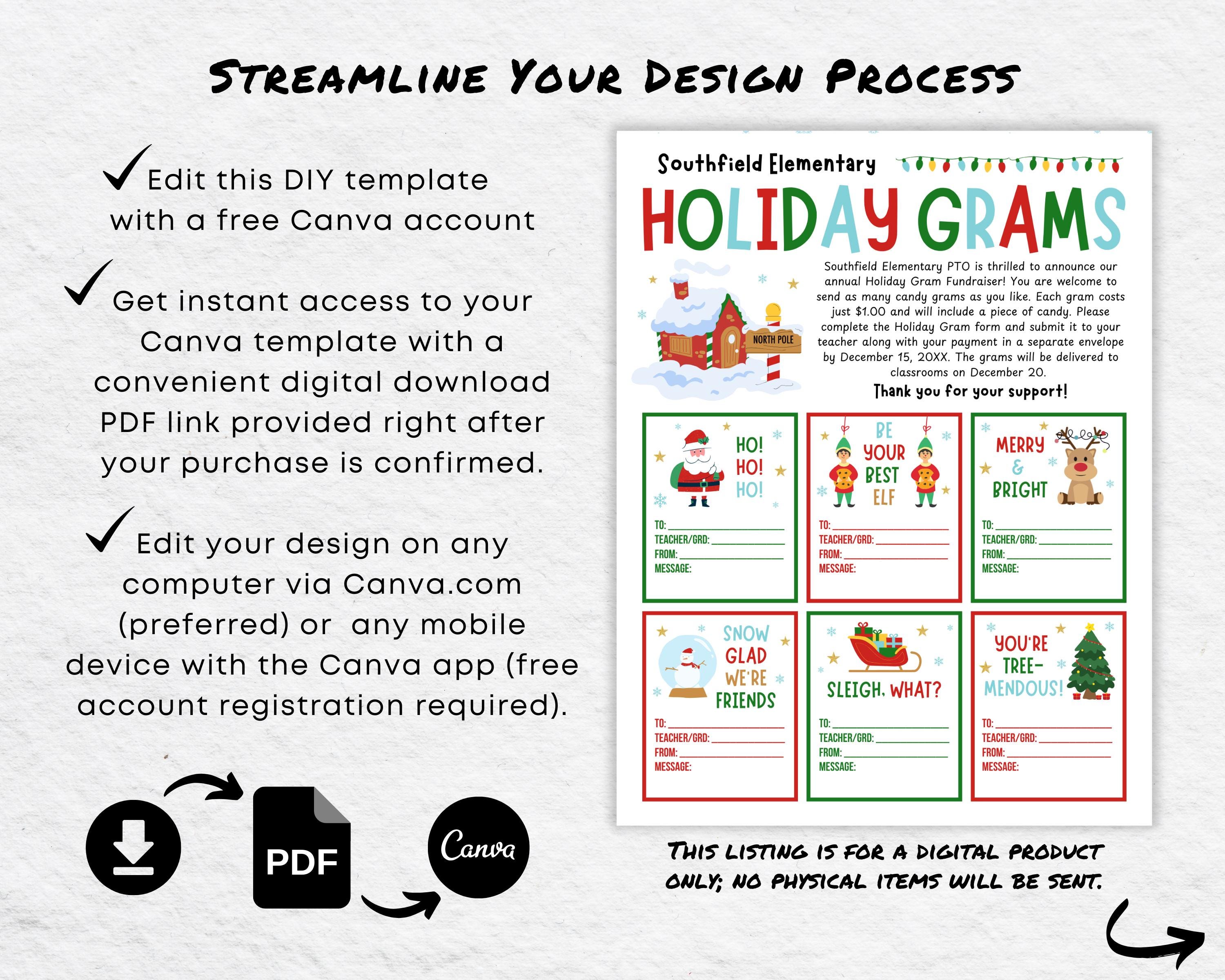 Editable Holiday Grams Canva Template, Christmas Candy Gram School ...