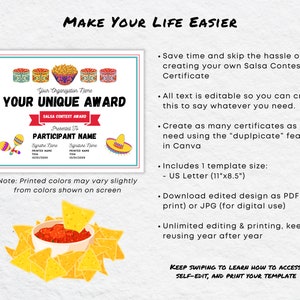 Editable Salsa Award Certificate, DIY Cooking Honor, Canva Template - Etsy