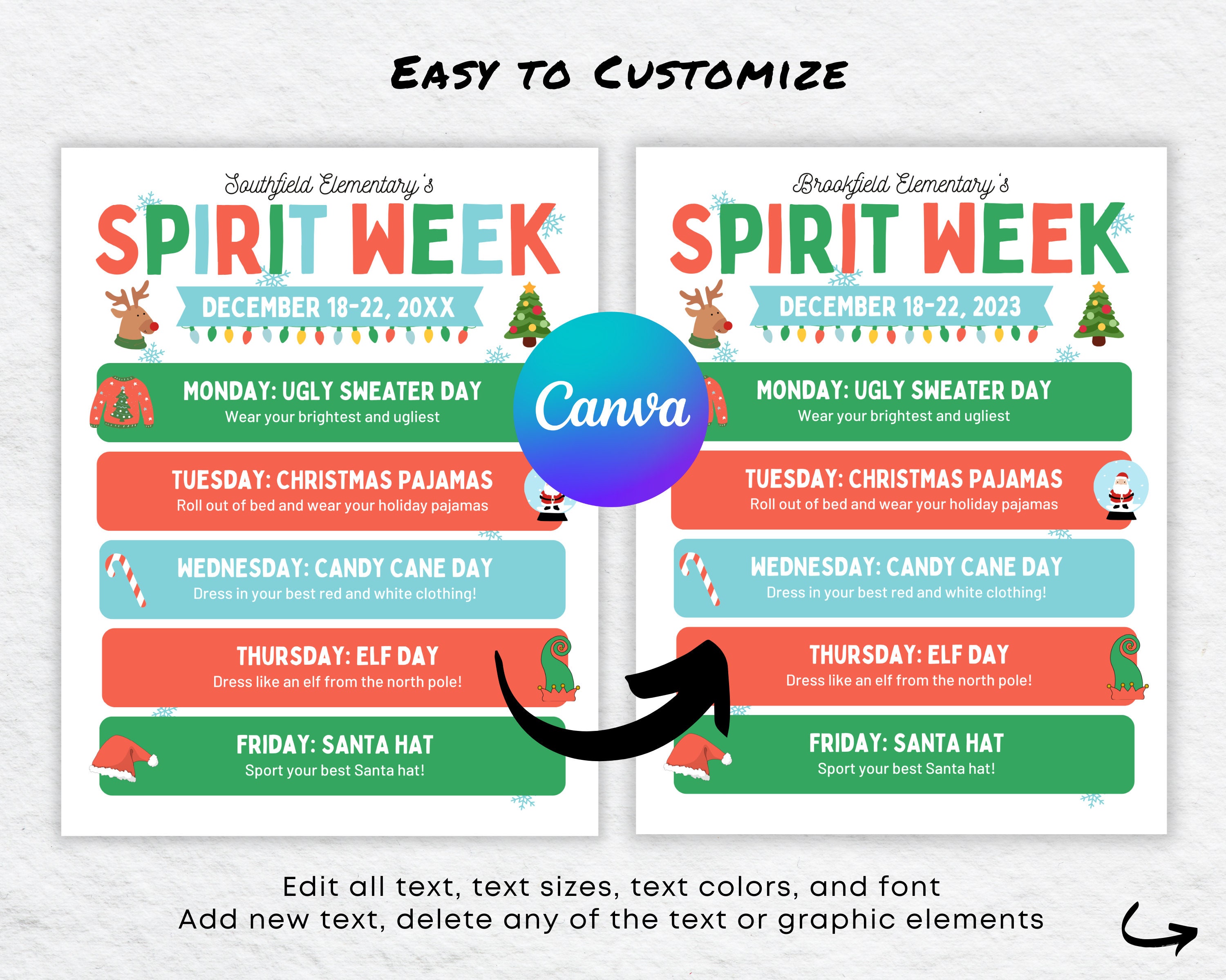 Editable Christmas Spirit Week Flyer: Holiday Dress up Schedule (canva ...