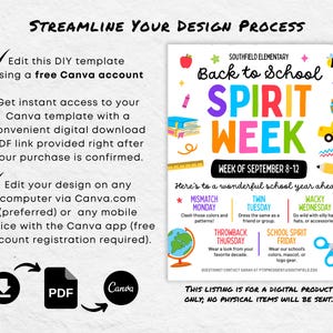 Editable Spirit Week Flyer Template: Back to School Theme Days (canva ...
