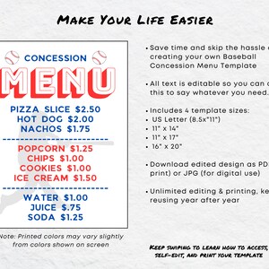 Editable Baseball Concession Stand Menu Template: Printable Sign (canva ...