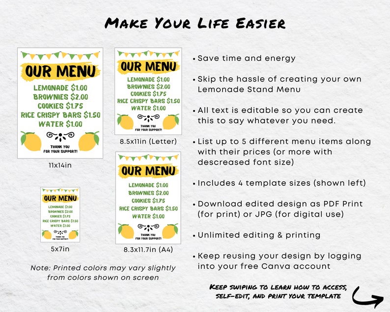 Editable Lemonade Stand Menu Printable, Kids Lemonade Pricing Sign ...
