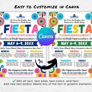 Fiesta Theme Teacher & Staff Appreciation Week Taco Itinerary Poster ...