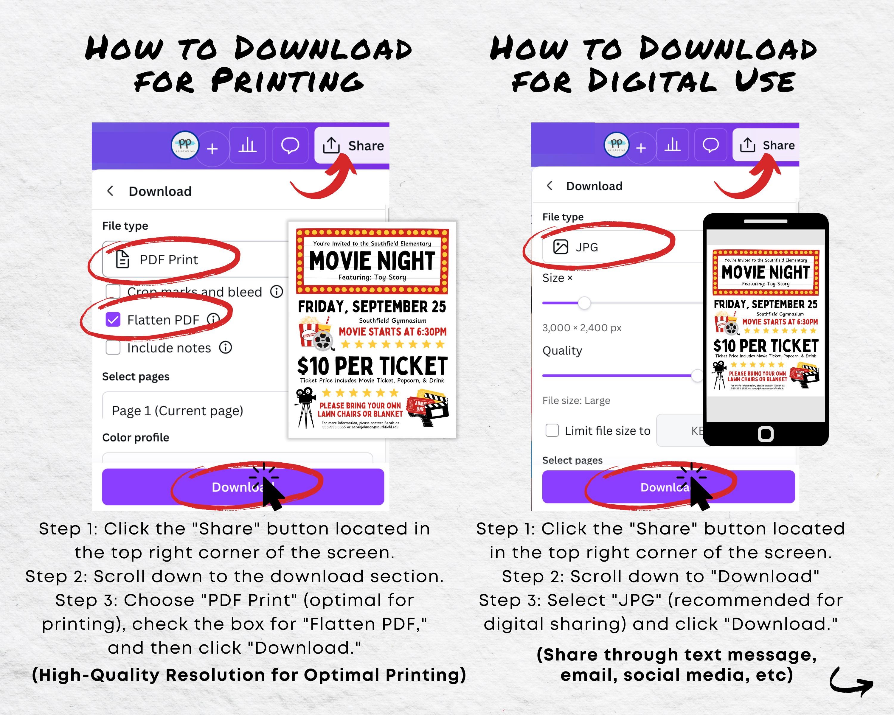 Editable Family Movie Night Flyer Template: Canva School Movie Party ...