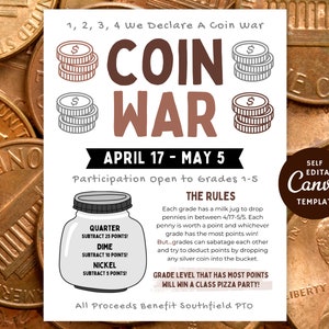 Editable Coin War Flyer Template, Penny Drive School Fundraiser, Canva ...