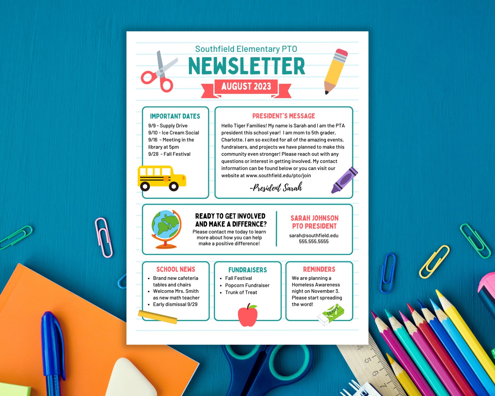 Editable August Newsletter Template: Canva PTA/PTO Back to School Flyer ...