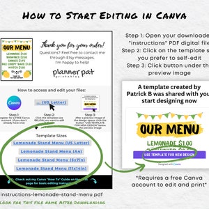 Editable Lemonade Stand Menu Printable, Kids Lemonade Pricing Sign ...
