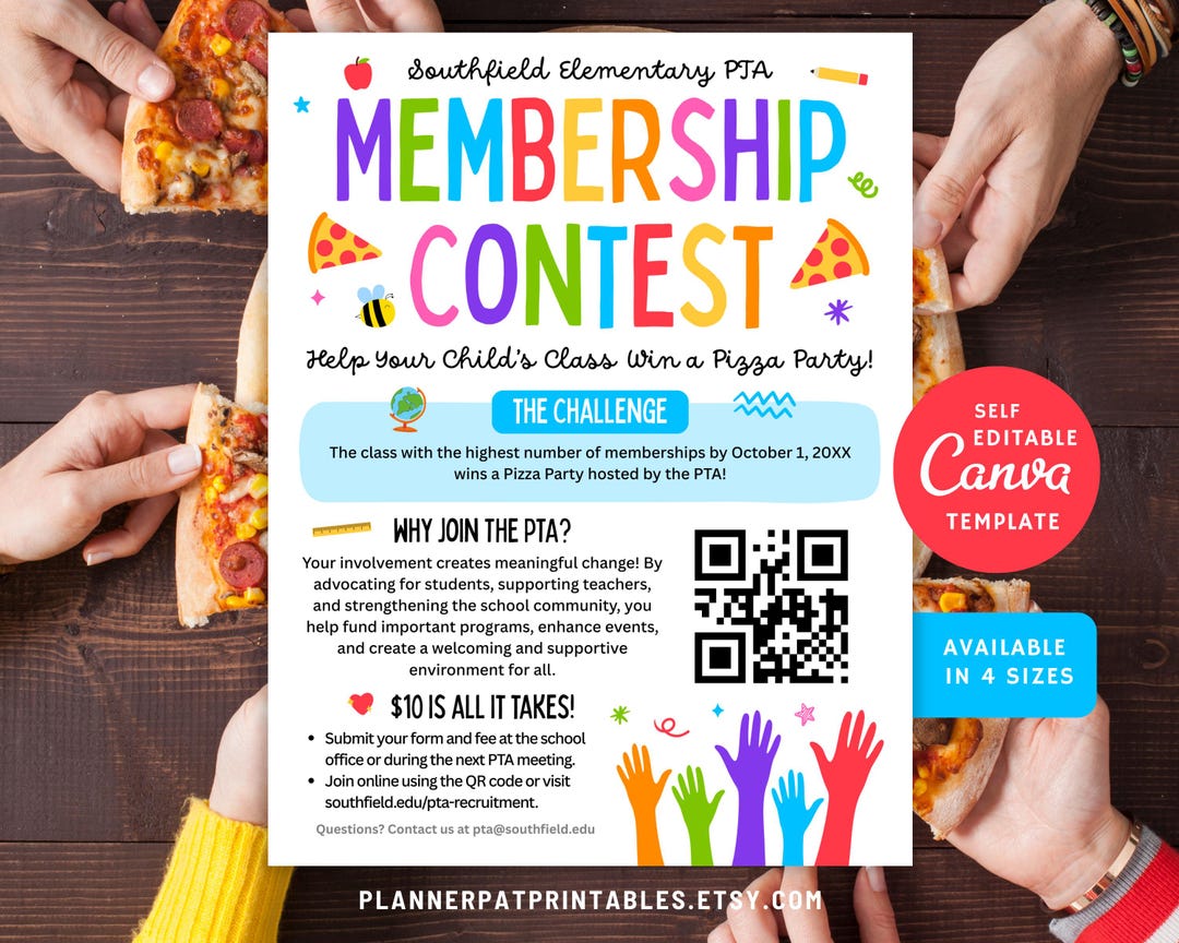 Editable PTA Flyer Template: School PTO Membership Drive Contest (canva ...