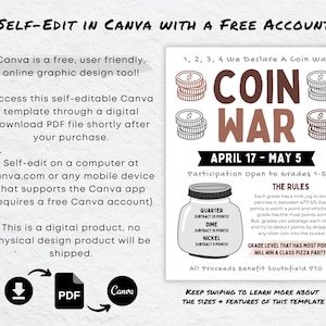 Editable Coin War Flyer Canva Template, School Penny Drive Fundraiser ...