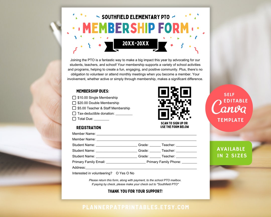 Membership Form Canva Template for PTSA, PTA or PTO Recruitment Drive ...
