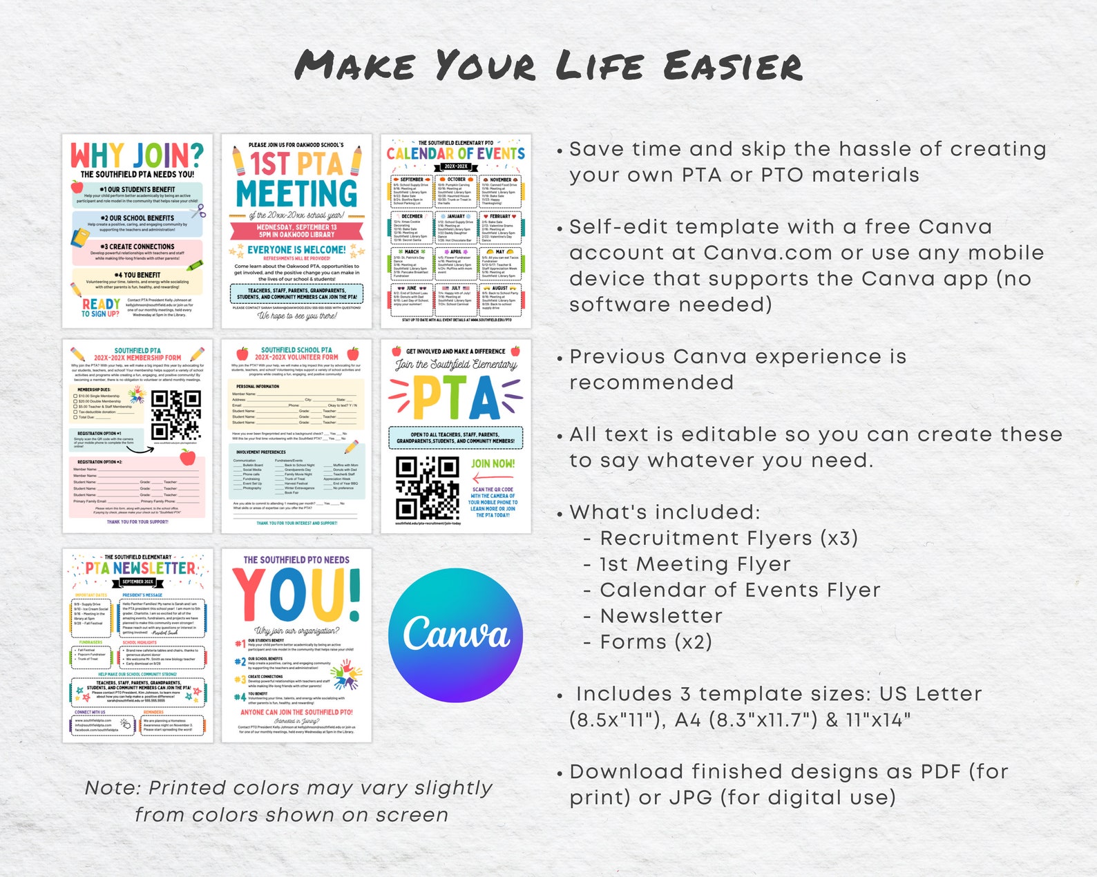 Editable PTA Flyer Bundle: School PTO Recruitment Posters (canva ...
