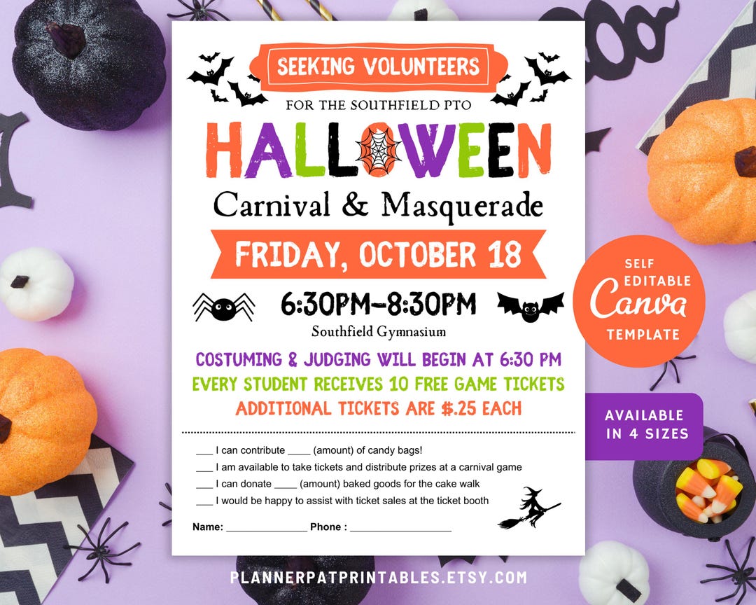 Halloween Volunteers Needed Flyer - Editable Template for Parent ...