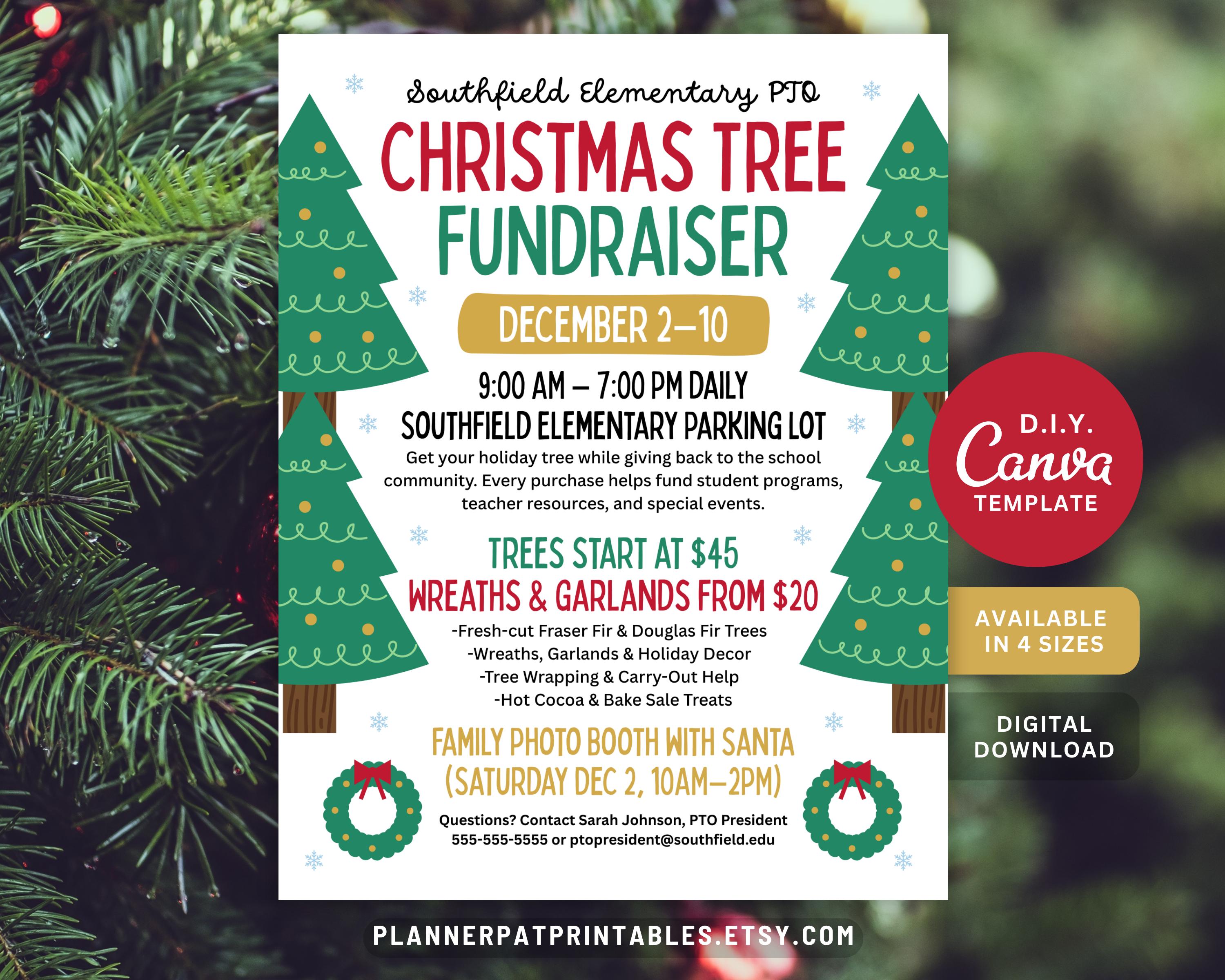 Editable Christmas Tree Fundraiser Flyer | School Holiday Event (canva ...