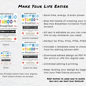 Editable Boo Hoo Yahoo Invitation, School Breakfast Social Flyer ...