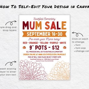 Editable Fall Mum Sale Flyer Template, School Fundraiser, Canva - Etsy ...