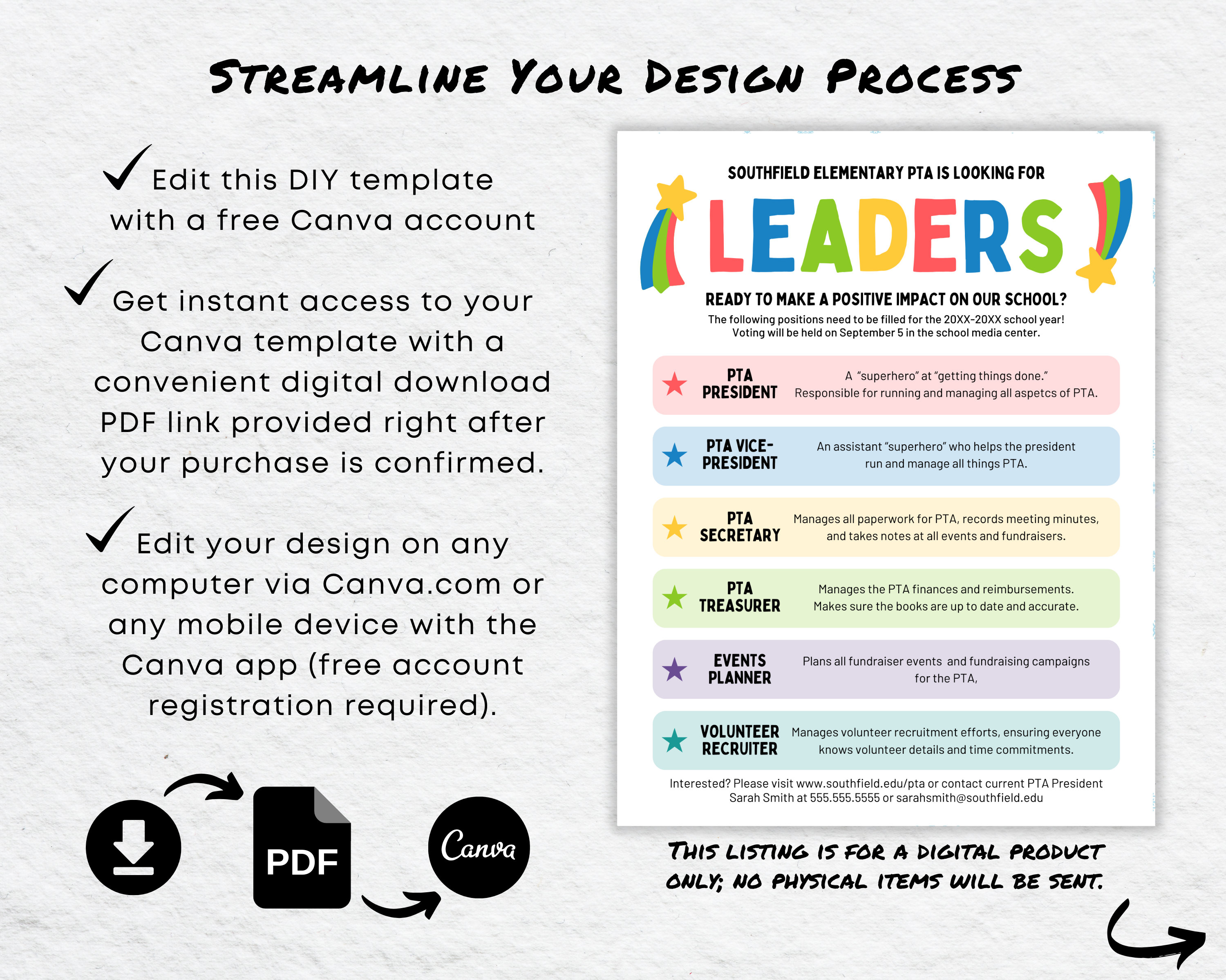 PTA Election Flyer Template, School PTO Officer Responsibilities (canva ...